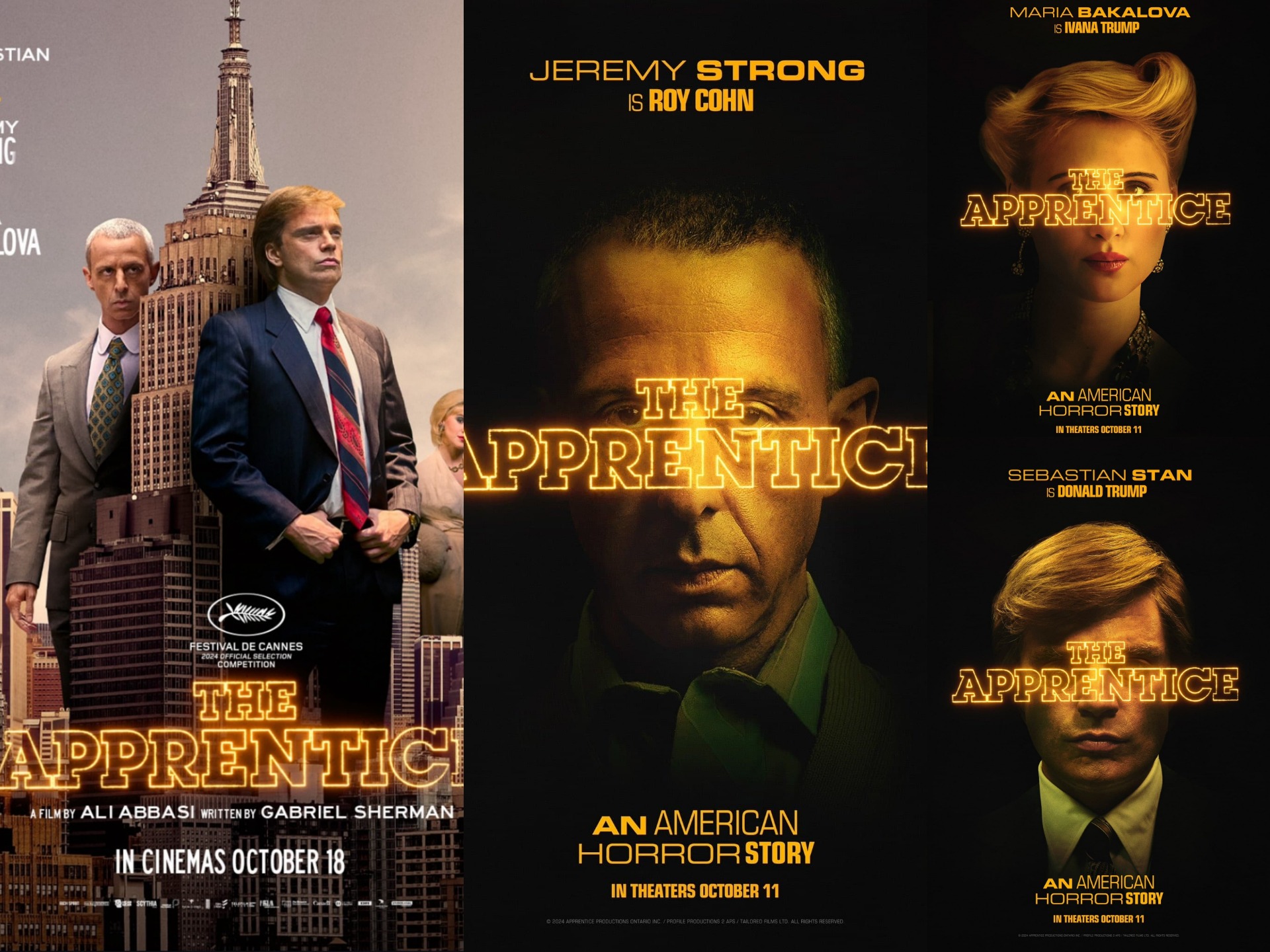'The Apprentice' Posters Shine a Spotlight on Sebastian Stan, Jeremy Strong, and Maria Bakalova ...