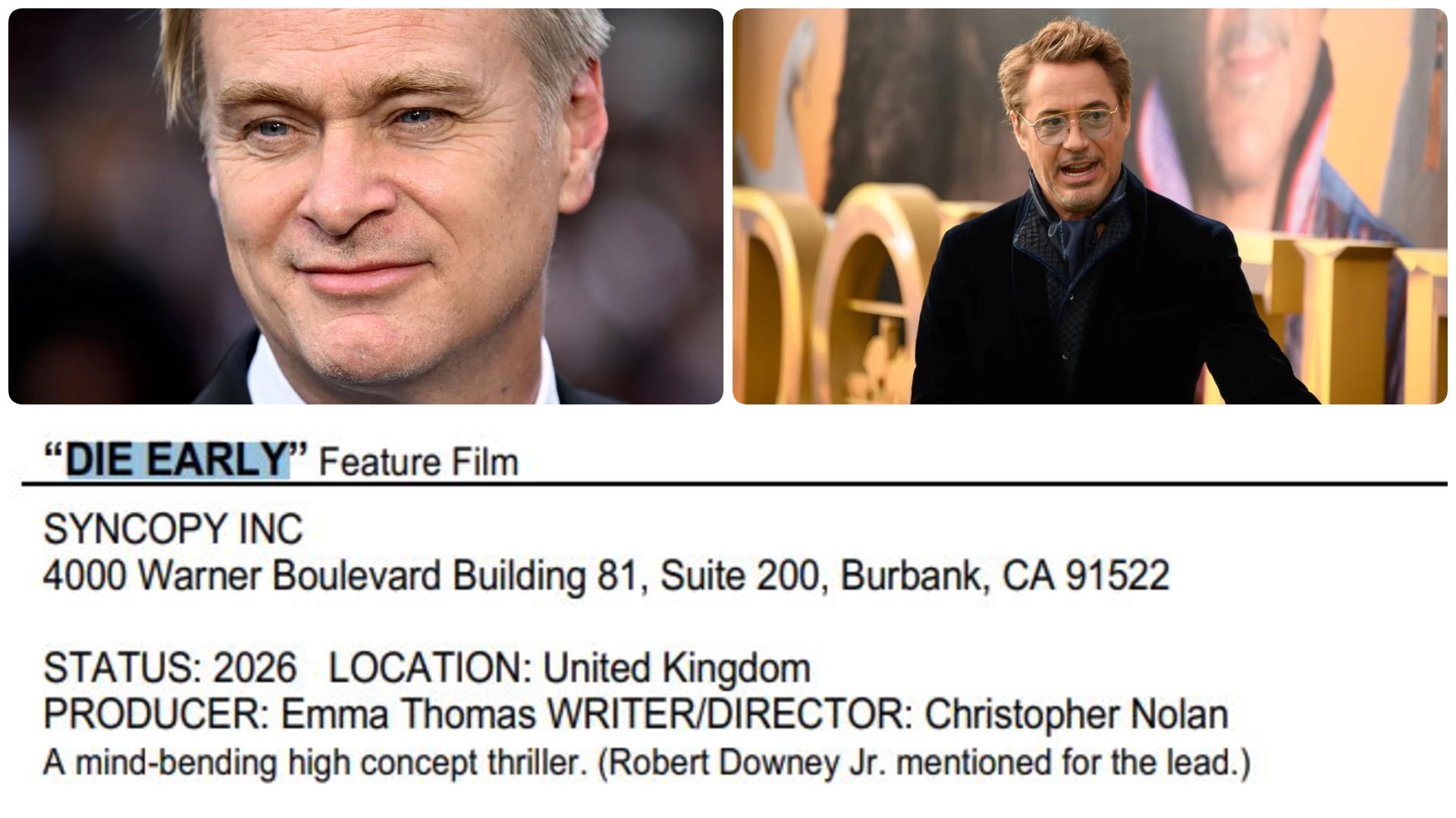 Nolan’s ‘Die Early’ with Downey Jr.: New Thriller?